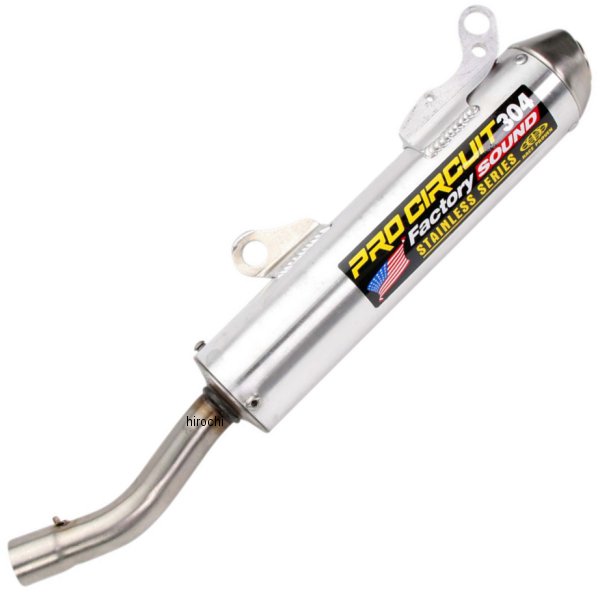 02年-03年 ホンダ CR250R ・パイプ部分:ステンレス・マフラー部分:アルミ・エンド部分：ステンレス・304サイレンサーは、2ストロークに推奨。・やや長めのボディは、R-304に比べて騒音出力が小さくなります。・ブラシ加工されたアル...