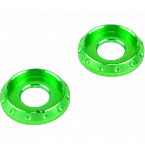 ポッシュ POSH NASAワッシャー M5カラー:ライムグリーン【サイズ】外径:約12.5mm/厚み:2.5mm【使用箇所・用途(-用)】M5用【入数】2個入厚みを抑えた薄型のアルミ削り出しワッシャーです。M5タイプは頭外径9.3mmのM...