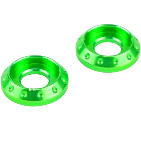 ポッシュ POSH NASAワッシャー M6カラー:ライムグリーン【サイズ】外径:約15mm/厚み:3.5mm【使用箇所・用途(-用)】M6用【入数】2個入厚みを抑えた薄型のアルミ削り出しワッシャーです。M5タイプは頭外径9.3mmのM5ボ...