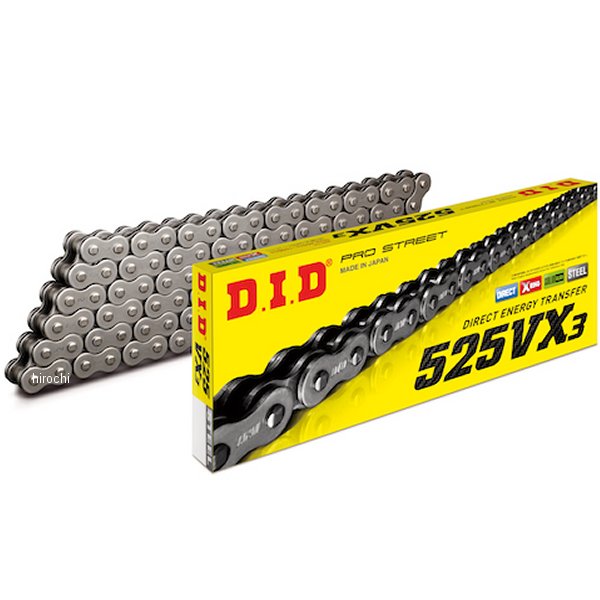 DID 大同工業 チェーン 525VX3シリーズチェーンサイズ:525リンク数:112ジョイントタイプ:カシメカラー:スチール※パッケージは予告なく変更される場合がございます。4525516392211楽天 JP店