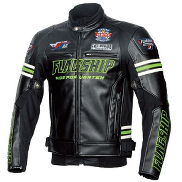 フラッグシップ FLAGSHIP 秋冬モデル イグナイトPUレザージャケットサイズ:LLカラー:ブラック/グリーン標準装備プロテクター:肩、肘、背取付可能プロテクター:胸【素材】表地:PUレザー/ポリエステル(PUコーティング)/2WAYニ...