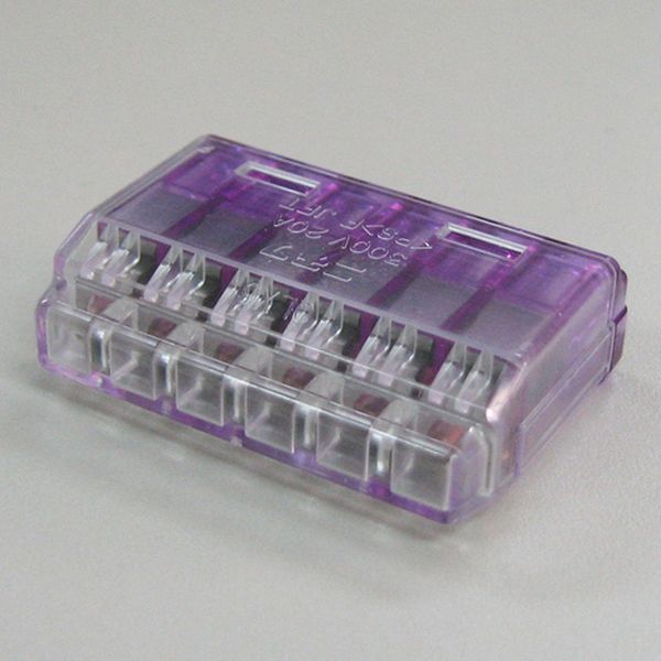 差込線数：6カラー：パープル定格：20A 300V適用電線規格：銅単線φ1.6mm・φ2.0mmサイズ：30.0×20.5×9.1(H)mm電気用品安全法：[PS]E　JET（特定電気用品）材質：スプリング：ステンレス鋼 導電板：無酸素銅（...