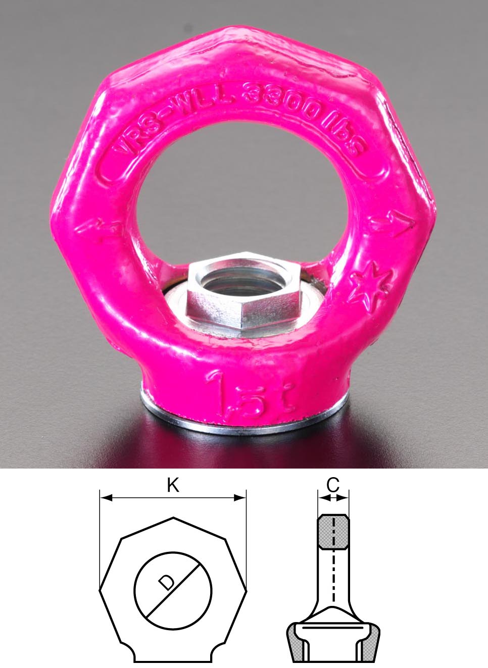 ●サイズK:65mm●サイズD:35mm●サイズC:14mm●ねじ径:M16●使用荷重:1.5t搬用ラチェットにて締め付けニッケルクロムモリブデン鋼温度により色変化する特殊ピンクパウダー塗装使用荷重は、10.9級以上のボルトの荷重になります...