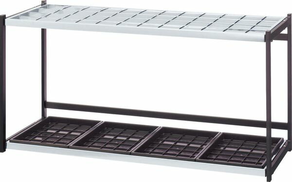 傘収納数：48本サイズ(W×D×H)mm：996×366×500重量(kg)：9.6材質：フレーム：スチール角パイプ 水受皿：再生PP樹脂ロックを外して簡単に折りたためます。※注意※：お客様組立品入数：1台000012346547楽天 JP店　