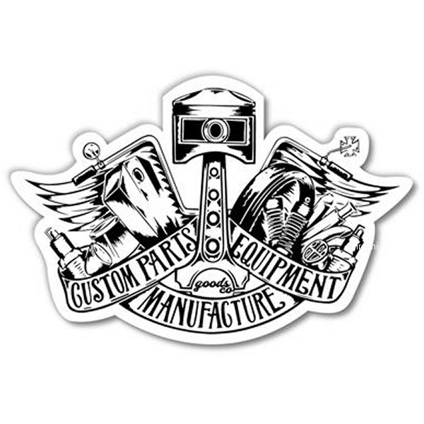 GOODS グッズ ステッカーカラー:ホワイトブラック材質:特殊耐水ラミネートサイズ:幅:80mm 高さ:54mm【仕様説明】特殊耐水ラミネート加工を施した耐候性の高いステッカー。 "CUSTOM PARTS EQUIPMENT MANUF...