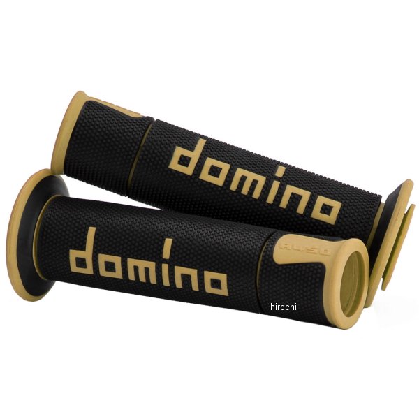 ドミノ domino グリップ レーシングタイプ汎用カラー:ブラック/ゴールド左右セット素材:サーモプラスチックゴムオンロードモデル(エンドオープン)グリップ長さ:125mm (ハンドル内側のリブをカットする事により3mm 短くする事が可能...