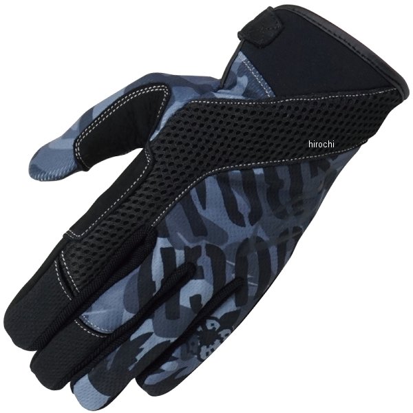 ラフ&ロード 春夏モデル ライディングメッシュグローブサイズ:Mカラー:ブラックカモ【素材】甲側:ニットジャージ、ラッセルメッシュ、クロロプレン掌側:牛革、スマートタッチレザー【仕様説明】吸汗速乾メッシュ素材を採用したサマーライトグローブで...