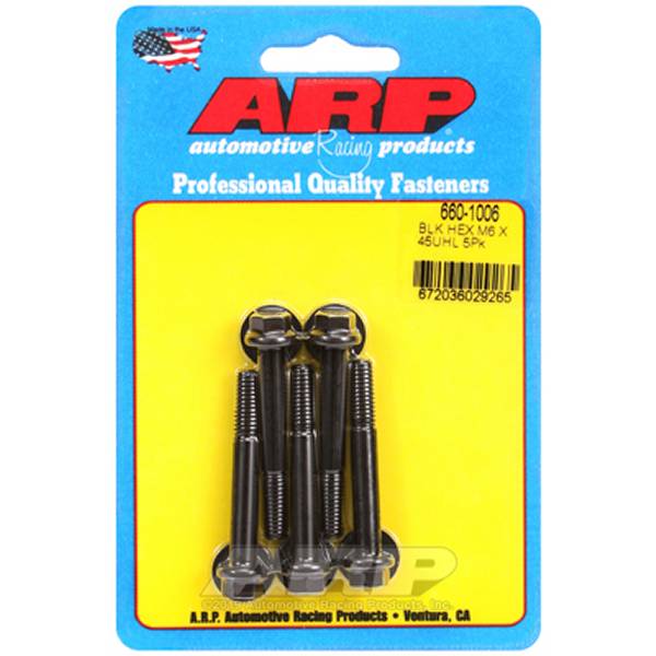 ARP M6 x 1.00 x 45 Hex Black Oxide Bolts (5/pkg)メーカー：ARPメーカー品番：660-1006・掲載画像は、カタログより抜粋した参考画像となっております。ご不安な場合は、メーカーサイトでのご確...