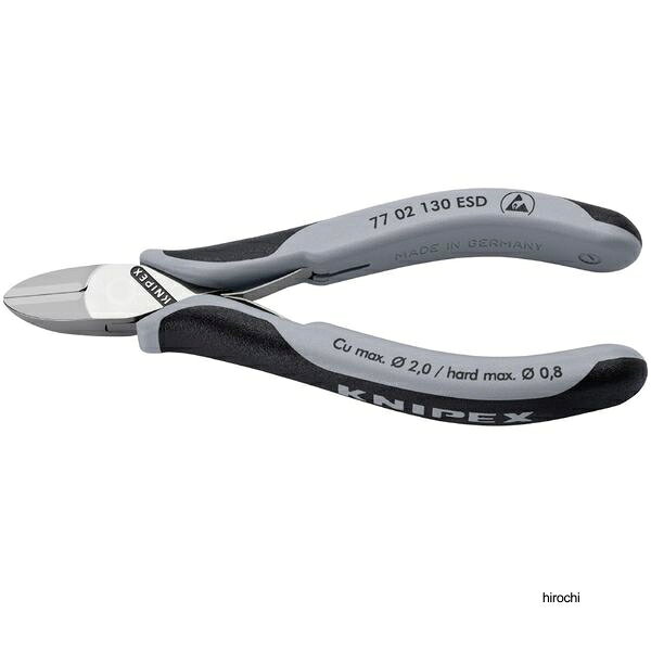 クニペックス KNIPEX ESD エレクトロニクスニッパー ラウンドヘッド 130mm・ヘッド仕上げ：鏡面磨き・ハンドル仕様：ESD・スタイル：ラウンドヘッド・切断面：傘状・切断能力（軟線；φmm)：0.3-2.0・切断能力（中硬線；φm...