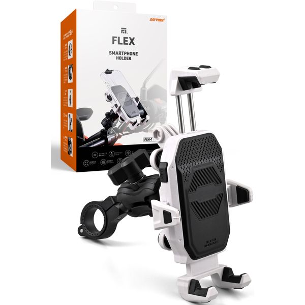 デイトナ バイク用 iPhone16 ProMax スマホホルダー 振動吸収 3D角度調整 5点支持 クッションアーム フレックス FSH-1 ホワイトワンアクアションでカンタン脱着できるバイク用スマートフォンホルダー。【ワンアクションでカ...
