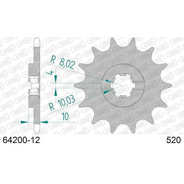 アファム AFAM フロントスプロケット 12T/520 アプリリア 98年-99年 RSV1000/MILLE/R RSV1000/ミレ/R 等03年-05年 アプリリア TUONO1000R トゥオノ1000R 98年-99年 アプリリ...