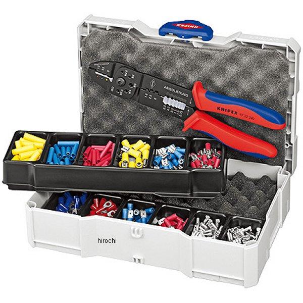 9790-25 クニペックス KNIPEX 圧着ペンチセットです。圧着ペンチ：9722-240質量(g)：1150頑丈なプラスチックケース入り6つに仕切られた2段のプラスチックトレイに端子が収められています※商品デザインが変更となる場合がご...