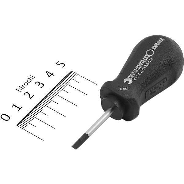 4724-1 スタビレー STAHLWILLE スタビードライバー (-)0.6X3.5X25です。刃先厚み：0.6mm刃先巾：3.5mm軸長：25mm全長：80mm質量：34g狭い場所での作業に最適なスタビードライバー 。4724-1-S...