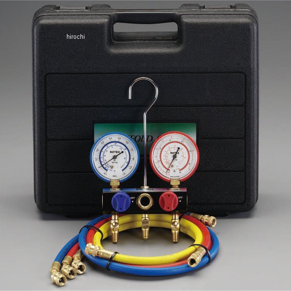 適用冷媒：R12、R22専用圧力計：-0.1から3.0MPa連成計：-0.1から1.0MPa接続ポート径：UNF7/16-20(1/4"フレア)チャージホース：100cmX3本重量：238gゲージ径：φ68mmサイトグラス付ボールバルブ式の...