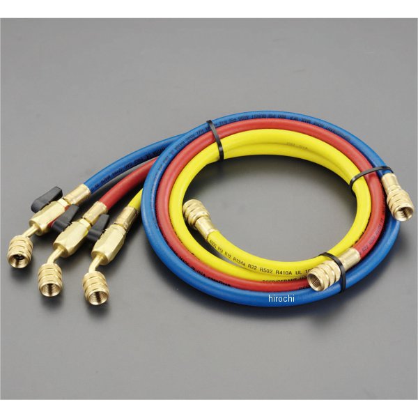 ねじサイズ：UNF1/2-20(5/16"フレア)全長：100cm常用圧力：3.0MPa耐圧：5.0MPaカラー：赤、青、黄入数：各色1本ボールバルブとサービスポート接続口が近いため冷媒の吹き出しを最小限に抑えることができます。000012...