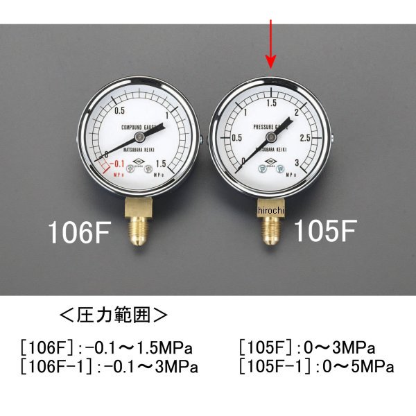 様式：ブルドン管方式圧力範囲：0から3MPa圧力計メモリ：30分割取付ねじ：1/4"フレア(UNF7/16")材質：砲金：真鍮ケース：合金製ブルドン管：アルミプラス外径：φ63mm厚み：32mm重量：165g1/4"銅管をフレア加工して取付...