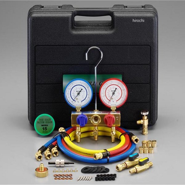 ゲージ径：φ68mmボールバルブ：オス 1/4"Xメス 1/4"、オス 1/4"Xオス 1/4"サイトグラス付1/4" 100cmホースX3本1/4"コントロールバルブ1/4"ボンベアダプターホースパッキンX12個ムシ押しX6個ゼロ調整ねじ...