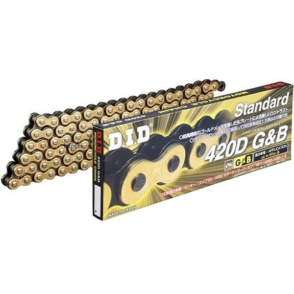 D.I.D 大同工業 チェーン 420D スタンダード シリーズチェーンサイズ:420リンク数:(72L)ジョイントタイプ:RJ(クリップ)カラー:ゴールド&ブラック信頼の100％日本製、冷間鍛造ソリッドブシュ採用で耐摩耗性能向上。安定した...