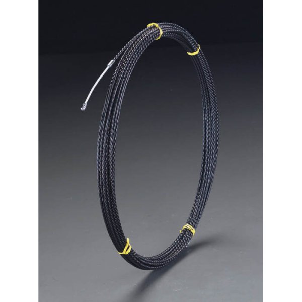 材質：ポリエステル使用荷重：2.9kN(295kgf)テープサイズ：φ5.7mmX15mスチール製リードヘッド付細いラインと太いラインを撚り合わせる画期的な構造で摩擦抵抗は1/3カーブやコーナーの多い配線作業でスピードアップガイドワイヤー付...
