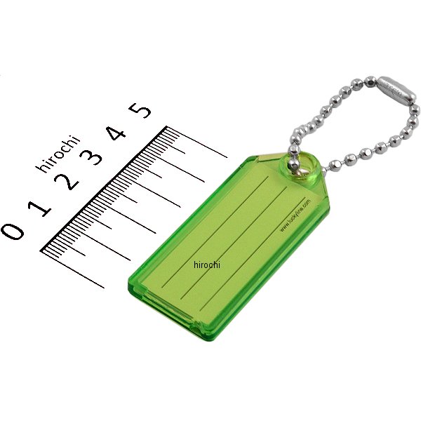 材質：本体：アクリルチェーン：スチール(ニッケルプレートめっき）カラー：グリーン本体サイズ：24X57X4（厚み)mmチェーンサイズ：φ3X115mm重量：約5g（1個当り）チェーンを外すと中の台紙が取出せます。入数は1個入りです。0000...