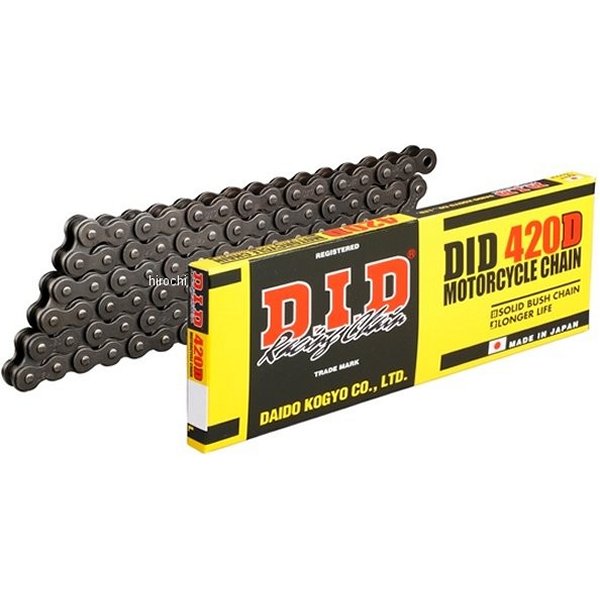 D.I.D 大同工業 チェーン 420D スタンダードシリーズチェーンサイズ:420リンク数:(92L)ジョイントタイプ:RJ(クリップ)カラー:スチール信頼の100％日本製、冷間鍛造ソリッドブシュ採用で耐摩耗性能向上。安定した性能を発揮す...