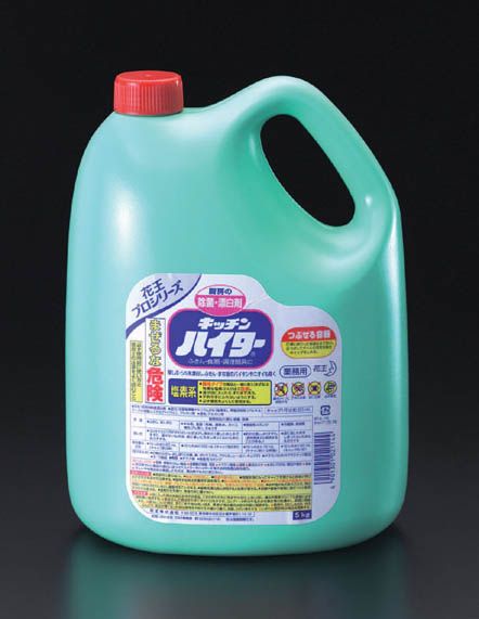 ●内容量…5L(業務用)●入数…1個キッチンハイター液体アルカリ性液体塩素系漂白剤厨房用除菌漂白剤茶しぶ・シミを漂白し、ふきん・まな板のばい菌やニオイも除きます。つぶせる容器000012054775　