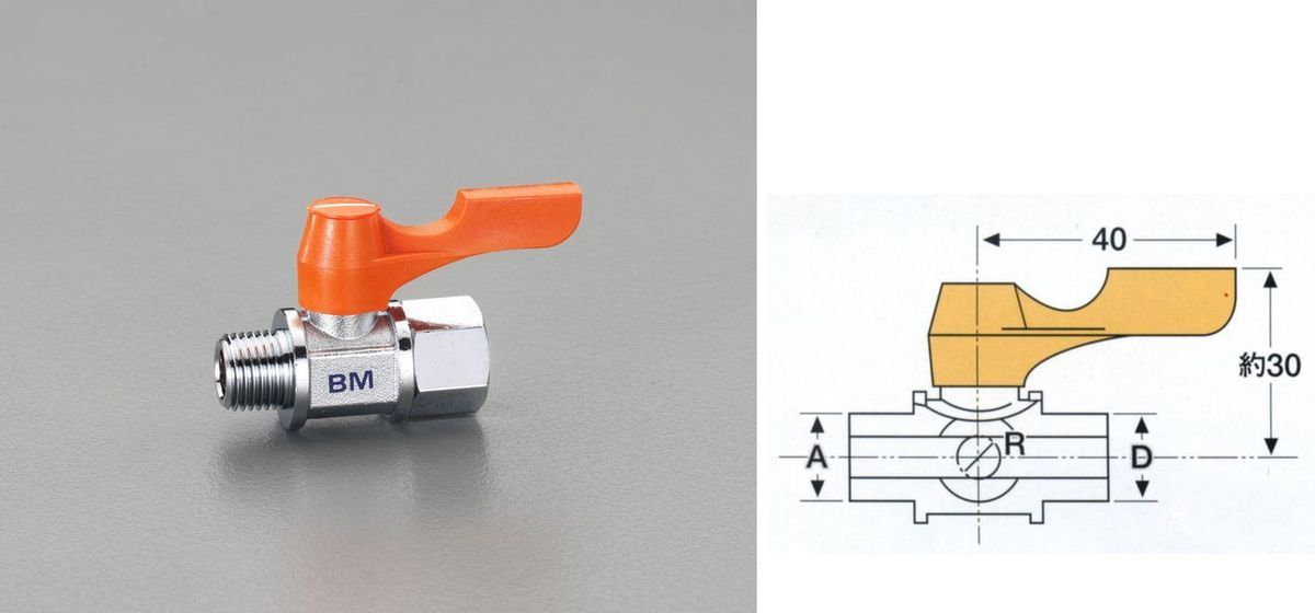 ●材質:真鍮●圧力:0.98MPa（10kgf//cm2）以下●温度:-10-80°C（凍結箇所を除く）●使用流体:空気・水・油●取付ねじ（A）:R(PT)1/4"●取付ねじ（D）:Rc(PT)1/4"●サイズ（R）:φ6mm●用途:コンプ...