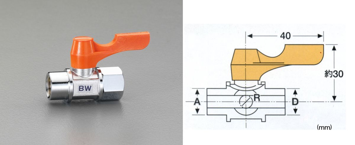 ●材質:真鍮●圧力:0.98MPa（10kgf//cm2）以下●温度:-10-80°C（凍結箇所を除く）●使用流体:空気・水・油●取付ねじ（A）:Rc（PT)1/4"●取付ねじ（D）:Rc(PT)1/4"●サイズ（R）:φ6mm●重量:71...