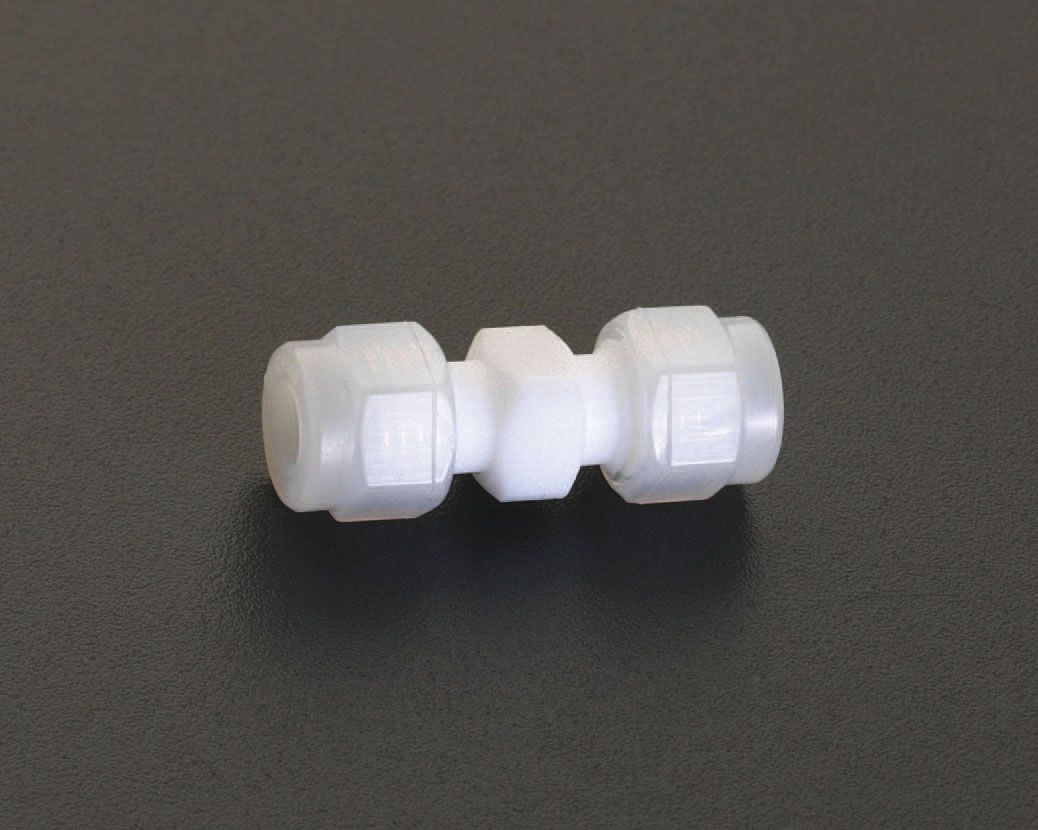 ●チューブサイズ:8mm●最高圧力（23°C時）:0.8MPa●材質:ボディ:フッ素樹脂（PTFE）、ナット:フッ素樹脂（ECTFE）●最高使用温度:100°C●適応チューブ:PFA・PTFEテフロン樹脂チューブ耐薬品性セッティングが簡単。...