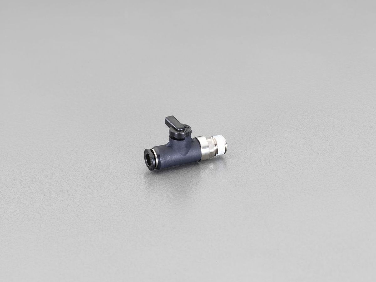 ●材質:本体樹脂部:PBT、金属部:黄銅（無電解ニッケルメッキ）●使用圧力範囲:0-0.7MPa●使用温度範囲:0-60°C（凍結なきこと）●使用流体:空気●有効断面積:3.8mm2●ねじサイズ:R1/8"●チューブ外径:4mmレバーに目盛...