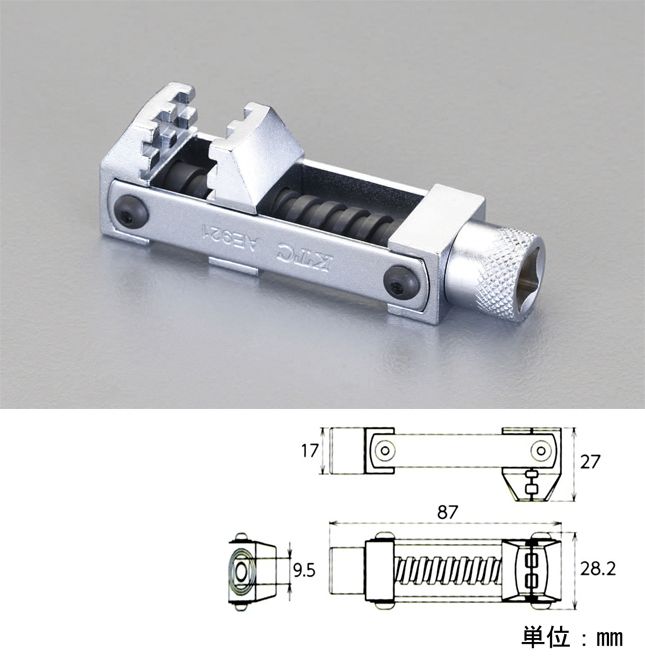 差込角：3/8"サイズ：28.2(W)X87(L)X27(H)mm重量：170gホースバンド付近のセンサーやダクト、ホースなどを外さず作業が可能。スクリュー式なのでホースバンドを緩めた状態で保持できるため、作業スペースの狭い箇所でも確実に作...