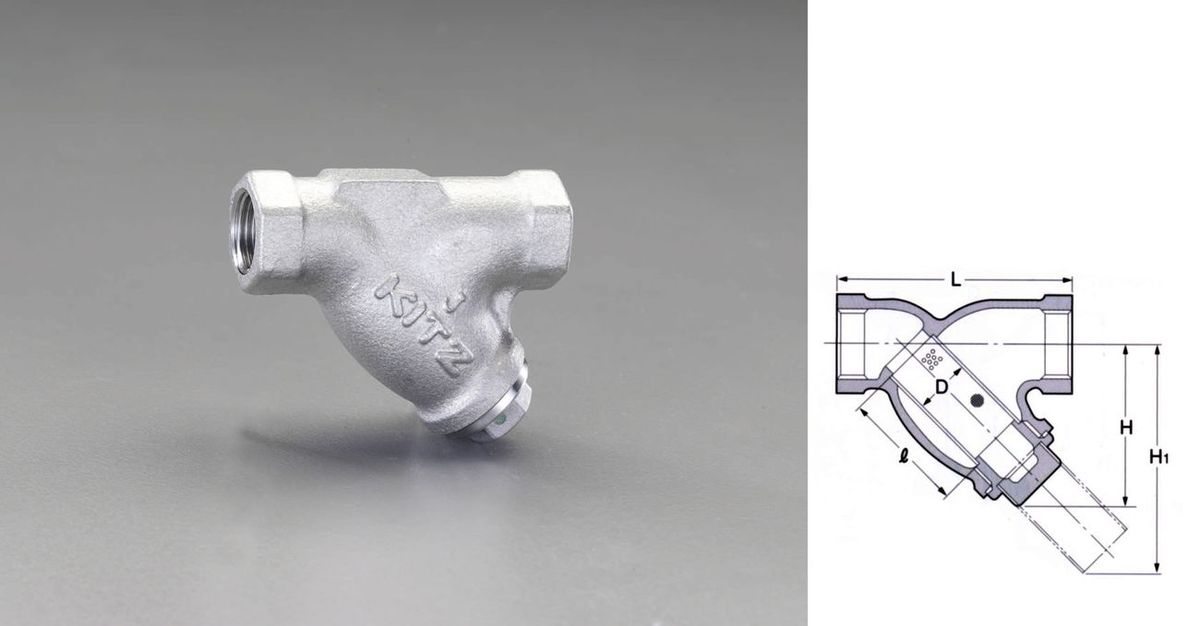 ●材質:本体:SCS13A、キャップ:SCS13A/SUS304、ガスケット:充填材入りPTFE、スクリーン:SUS304（304ステンレス板で補強された40メッシュステンレス鋼線網）、カバーボルト/ナット:SUS304●最高圧力:清流水(...