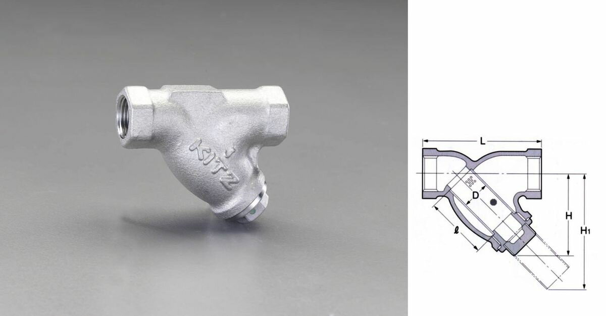 ●材質:本体:SCS13A、キャップ:SCS13A/SUS304、ガスケット:充填材入りPTFE、スクリーン:SUS304（304ステンレス板で補強された40メッシュステンレス鋼線網）、カバーボルト/ナット:SUS304●最高圧力:清流水(...