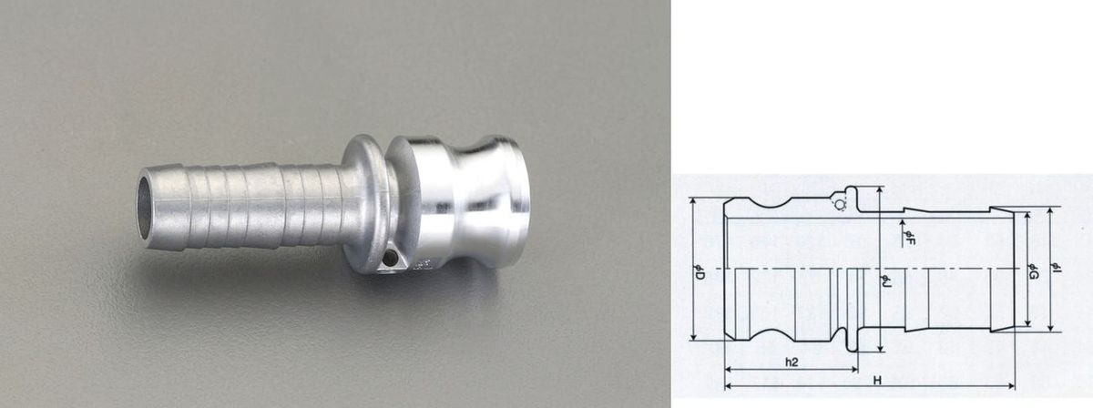 ●材質:アルミニウム鋳物(AC4C-T6)●使用圧力:1.08MPa(11kgf//cm2)●使用温度:-30°C-70°C●呼び径:65（2・1/2")●適合ホース径:65mm●サイズ(mm):D:76、F:55、G:63、I:65、J:...