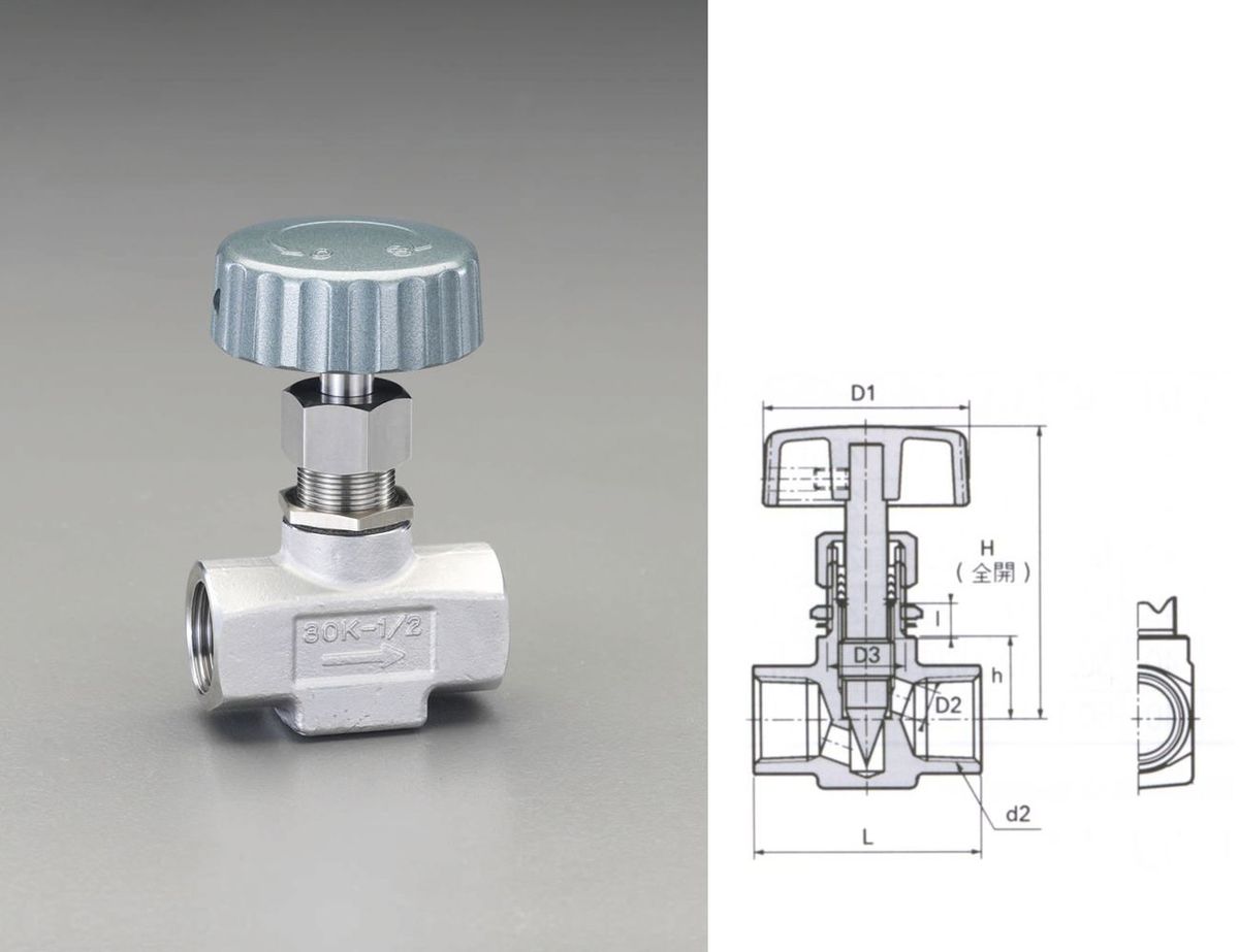 ●材質:ボディ:SUS316、ステム:SUS630、グランド:SUS316、グランドパッキン:PTFE、パネルガスケット:非石綿シート、セットスクリュー:SUS304、フロントフェルール:SUS316、バックフェルール:SUS316、ハンド...