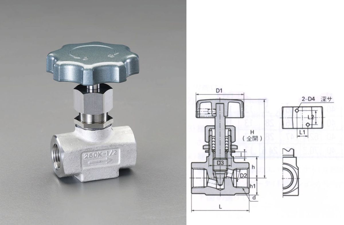 ●材質:ボディ:SUS316、ステム:SUS630、グランド:SUS316、グランドパッキン:PTFE+PFA、パネルガスケット:非石綿シート、セットスクリュー:SUS304、フロントフェルール:SUS316、バックフェルール:SUS316...