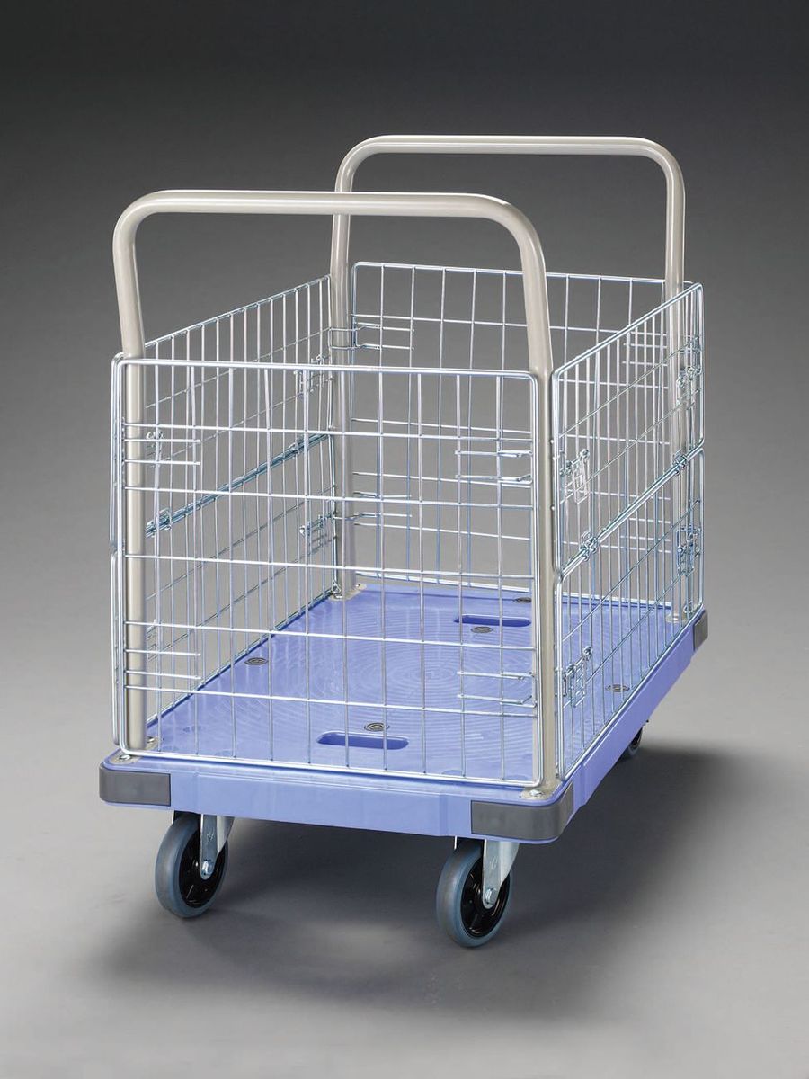 ●※注意※:【お客様組立品】●積載均等耐荷重:300kg●荷台サイズ:900×600mm●床高さ:203mm●押手高さ:900mm●車輪径:125mm(グレーゴム車輪)●車輪:自在×2、固定×2●重量:30.4kg●荷台材質:ポリプロピレン...