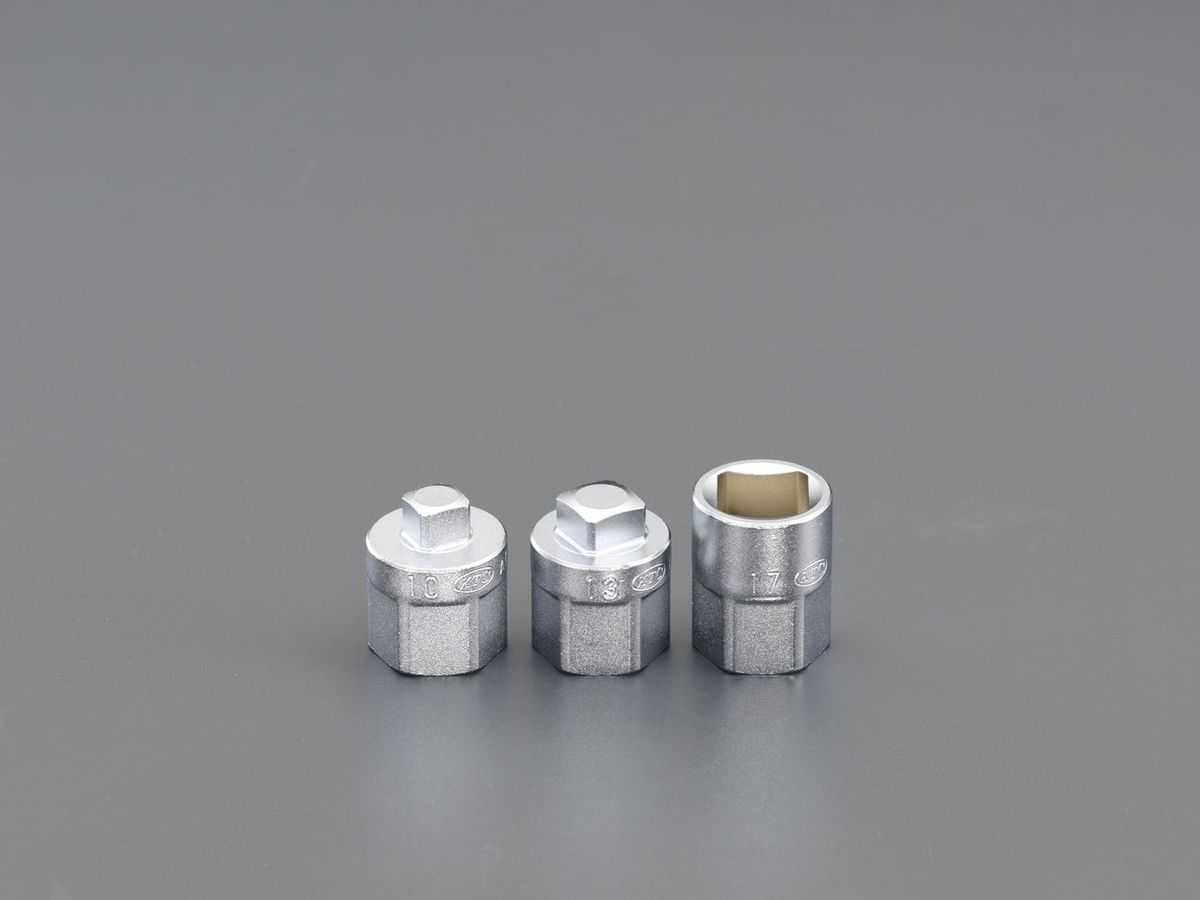 差込角：1/2"対辺：10.5、13.1、17.3mm適用：10.5mm：主にニッサンFF車マニュアルミッション13.1mm：主にニッサン車マニュアルミッション、リアディファレンシャル、スバル4WD車のリアディファレンシャル17.3mm：主...
