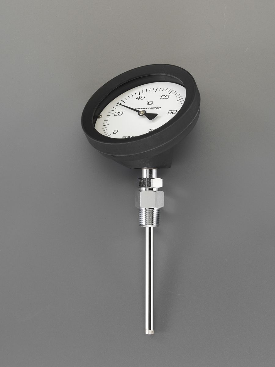 ●ダイヤル径…100mm●ケース外径…110mm●取付ねじ…R1/2”(真鍮)●ケース材質…プラスチック●感温部径…8mm(真鍮)●測定範囲…0〜50℃●感温部長…150mm●1目盛…1℃室内用45°タイプ000012263802楽天 JP店　