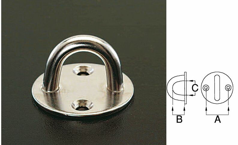 ●材質:SUS304●穴径:5.5mm●線径:5.8mm●プレートサイズ:40mm●サイズ(mm):A:27、B:25.7、C:18●使用荷重:225kg000012004637楽天 JP店　