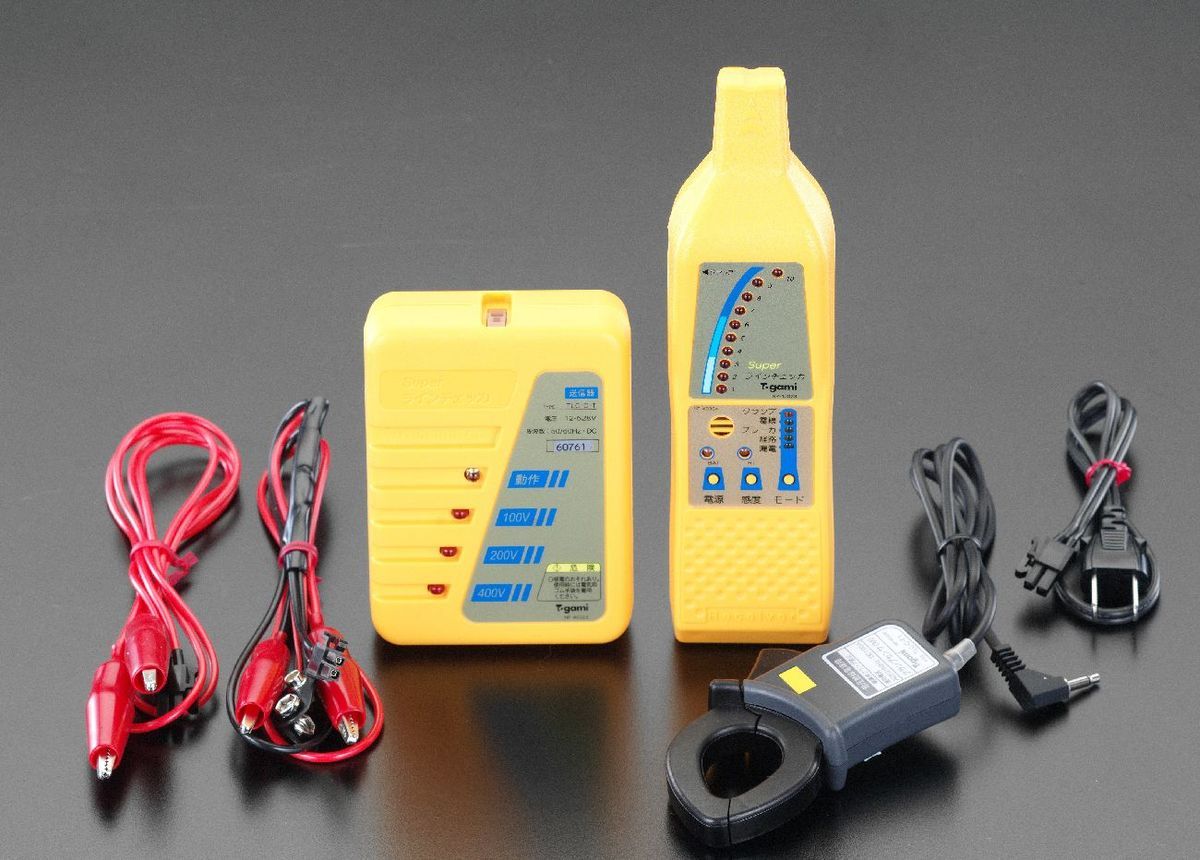 ●使用電圧範囲…AC12〜528V(50/60Hz)●信号周波数…5KHz●重量…約110g●サイズ…105×75×28mm〈受信器〉●探査方式…信号電流による磁束検出●判定方法…10個のLEDランプ点滅(受信レベル表示)及びブザー音●重量...