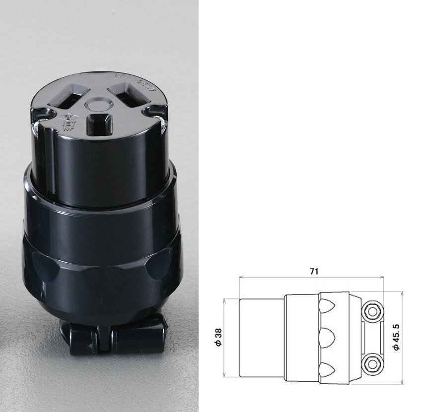 ●定格:20A 250V●適用電線:2・3.5mm2●サイズ:φ38×70mm●プラグ:3P3M端子RoHS対応品000012242249