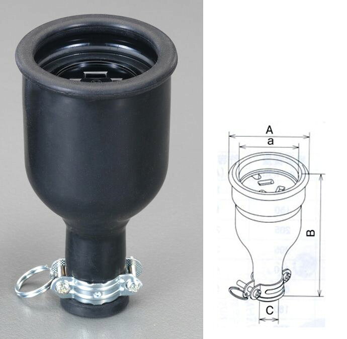 ●定格:15A 250V●適用電線:1.25・2mm2●プラグ:3P（接地）●サイズ:A:φ58mm a:φ44mm B:105mm C:φ12-14mm●全長:105mm防水コネクターボディーセフティーワッシャー付RoHS対応品00001...