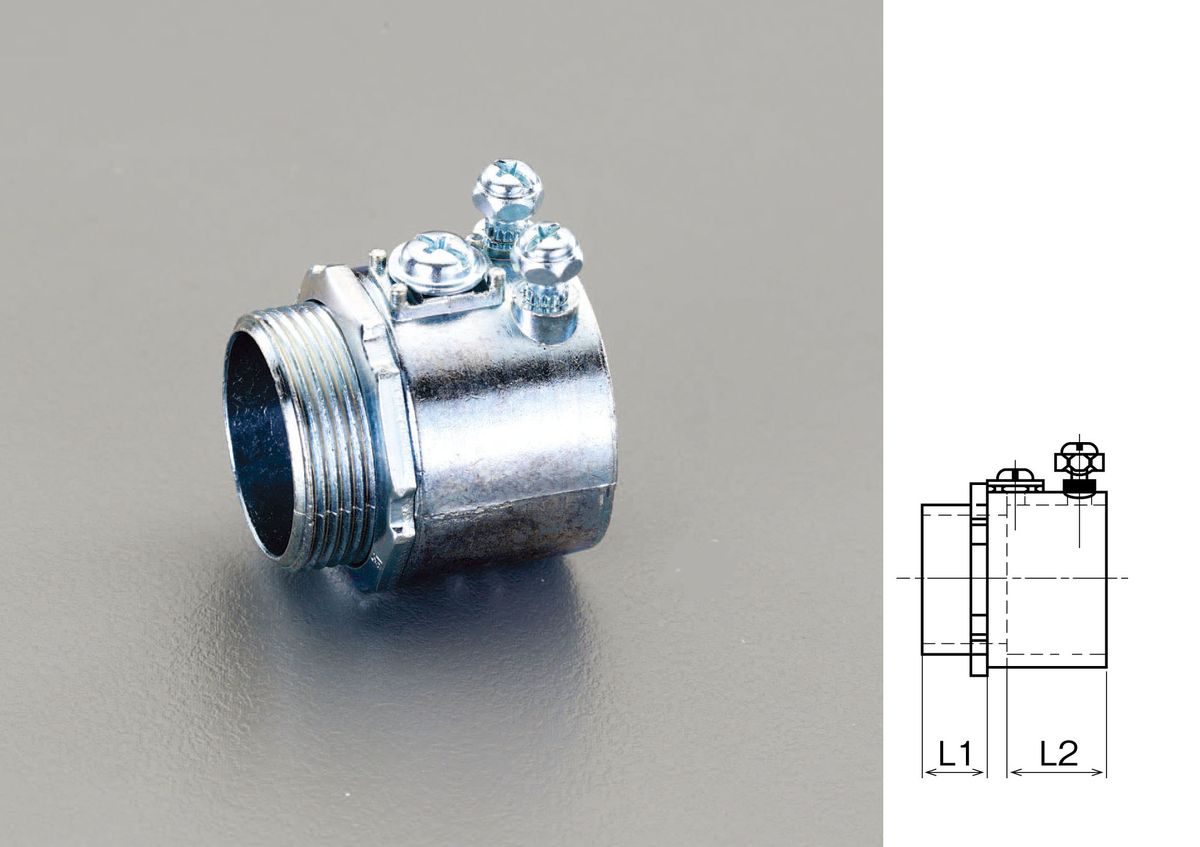 ●呼び:E31●サイズ(mm):L1:14.5、L2:21.0●材質:亜鉛ダイキャスト●トルクビス:2本電線管とボックスを接続する際に使用します。000012216910　