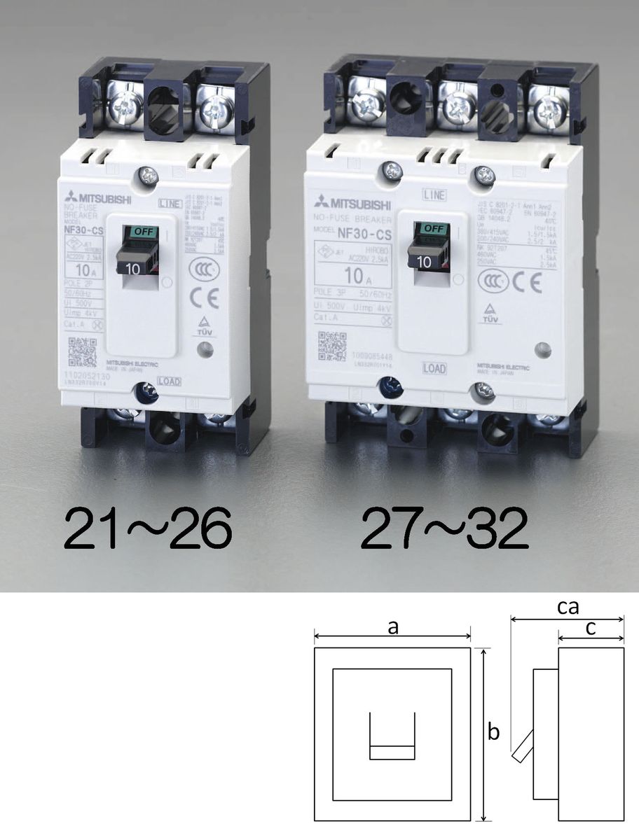 ●定格絶縁電圧:600V●サイズ（mm）:a:50 b:130 c:68 ca:90●重量:450g●極数:2極●定格電流:50A●型式:NF63-CV三菱電機フレーム50用000012231010楽天 JP店