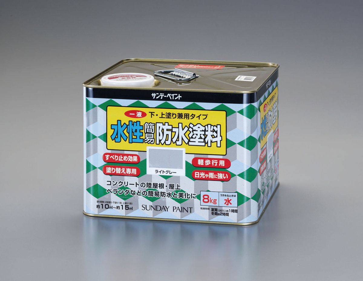 内容量：8kgカラー：ライトグレー塗り面積(2回塗り：下塗り1回、上塗り1回)：10から15m2乾燥時間(指触)：20℃：約1時間、冬期：約2時間塗装間隔：20℃：2時間以上、冬期：3時間以上サイズ：235mmX235mmX175(H)mm...