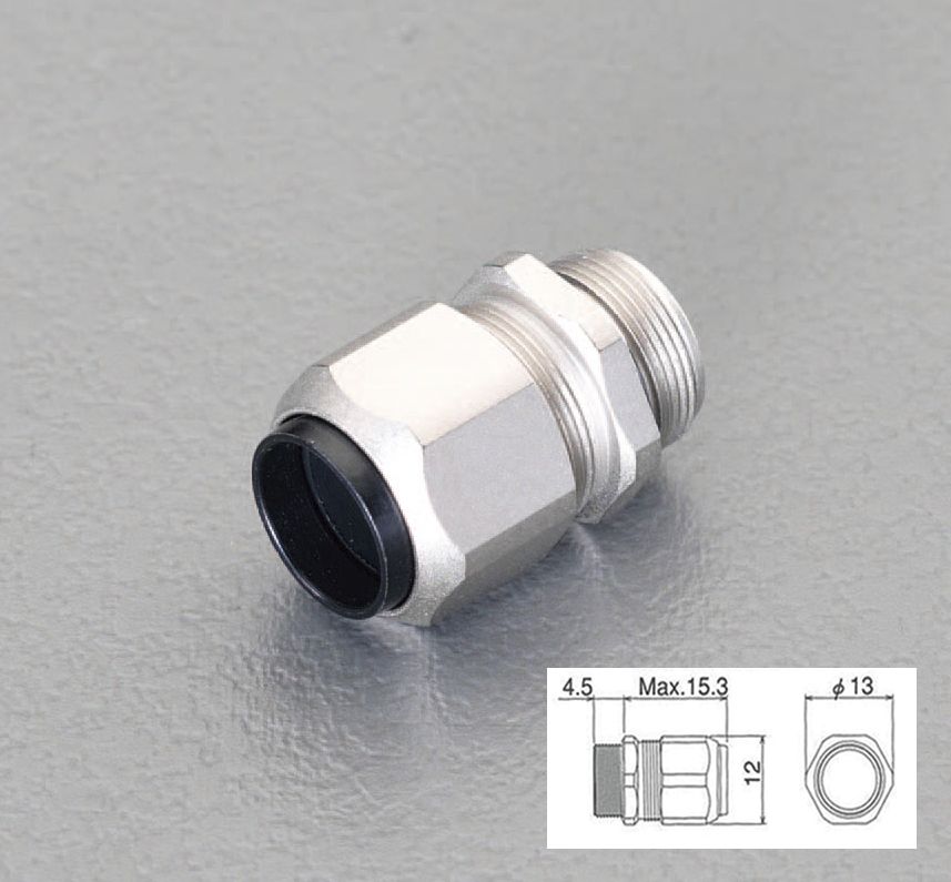 ●適用ケーブル径:6.5-8mm●取付ねじ:M10×P0.5●使用周囲温度:-25℃-100℃●重量:60g●材質:Oリング・ゴムブッシュ:耐油性NBR、ニップル・紐付キャップ:真鍮（ニッケルメッキ）、ブーツ:PBT（難燃グレードUL94 ...