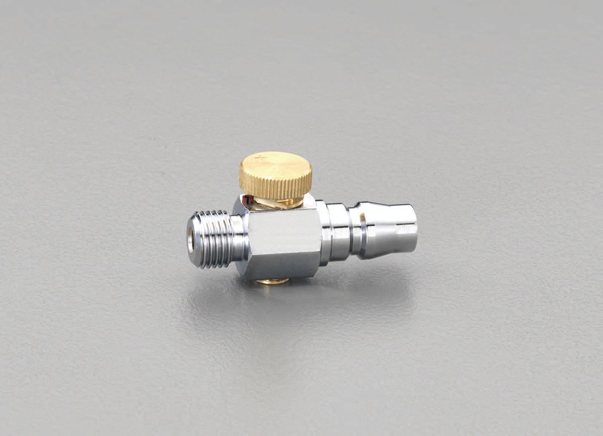 ●型:20型●材質:鋼鉄（クロムメッキ）、真鍮●取付ねじ:G（PF）1/4"●全長:50.5mm●重量:61g●使用圧力:1.0MPa●適用流体:空気●バルブ構造:片路開閉型●用途:エアーツール等の空気流量調節器として使用流量調整付0000...