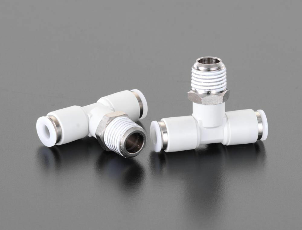 ●材質:樹脂(PBT)、真鍮●使用温度:-15-60°C●使用流体:空気●使用圧力:0-1MPa(10kgf//cm2)●チューブ外径:4mm●取付ねじ:R（PT）1/4"●入数:2個000012002359　