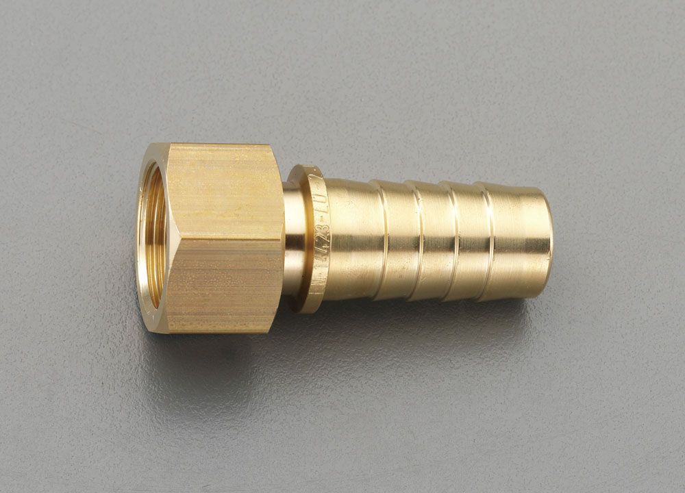 ●材質:真鍮●使用温度:蒸気:210°C以下、水:120°C以下●最高使用圧力:1.8MPa(18kgf//cm2）●ねじサイズ:G（PF）1"●適合ホース内径:25mm●全高:87.5mm●六角対辺:41mm●重量:約320g●適合クラン...